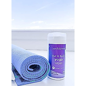 Yoga Wipes for Body and Mat - Natural Lavender and Tea Tree - 45 Wipes in Resealable Canister - by Jasmine Seven - for Home, Studio, Gym, Spa