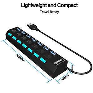 MIUOLV 7-Port USB 2.0 Hub with LED Light Power Switches, USB Splitter for Laptop, PS4 Keyboard and Mouse Adapter for Dell, Asus, HP, MacBook Air, Surface Pro, Acer, Xbox (Black)
