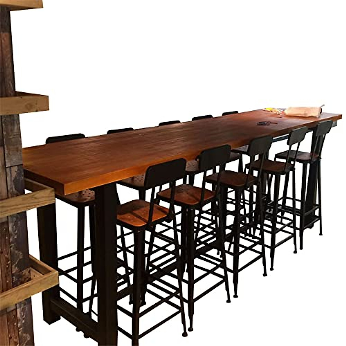 NIUYAO Bar Table Modern Simplicity Style in Solid Wood Fixed Top Table with Metal Legs for Bistro Cafe Home -Dark Wood ​71" L x 23.5" W x 41.5" H