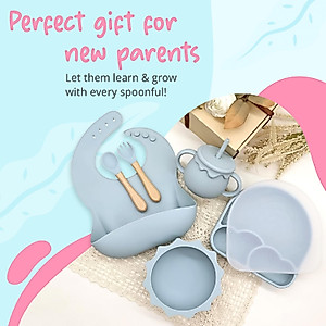 KCMI’s Baby-Led Weaning Supplies: Silicone Feeding Set with Bibs, Suction Bowl, Divided Plate, Cup, and Self-Feeding Spoons for Babies and Toddlers - [Green]