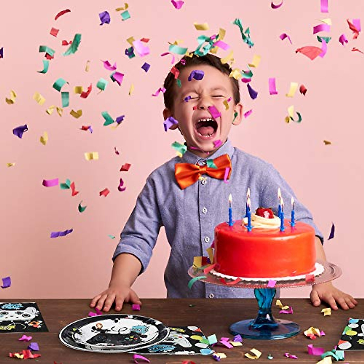 WERNNSAI Watercolor Video Game Party Plates and Napkins - Gaming Birthday Party Supplies for Boys Game Lovers Disposable Dinner Dessert Cake Paper Plates Lunch Napkins Serves 16 Guests 48 PCS