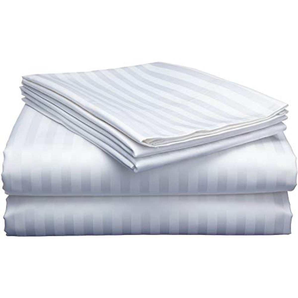 Extra Deep Sheets-Cotton Bed Sheets - 100% Cotton - 400 Thread Count - 22 Inch Extra deep Pocket Fitted Sheet with Elastic All Around (4 Pcs Sheet Set) - (White Stripe - Queen Size)