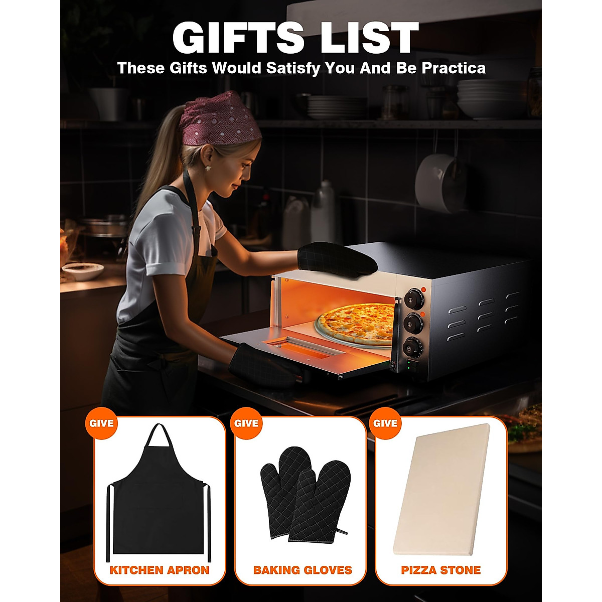 PYY Electric Pizza Oven Countertop Indoor Pizza Ovens Pizza Cooker 1800W Commercial Pizza Oven with Pizza Stone and Timer Silver