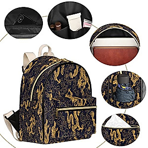 Vintage Dragon Mini Backpack Purse for Women, Chinese Style Dragon Leather Small Backpack Casual Travel Daypacks Shoulder Bag for Girls Teen