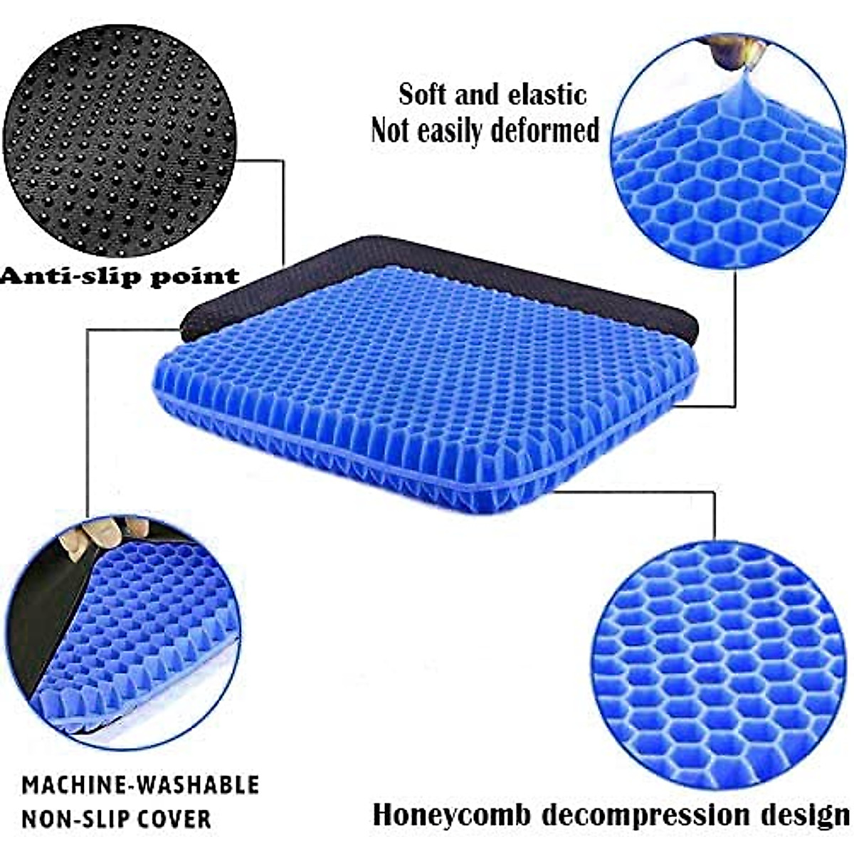 Gel Support Cushion，Gel Seat Cushion,with Non-Slip Cover,Help for Relieving Back Pain ,use for The Car,Office,Wheelchair (Blue)