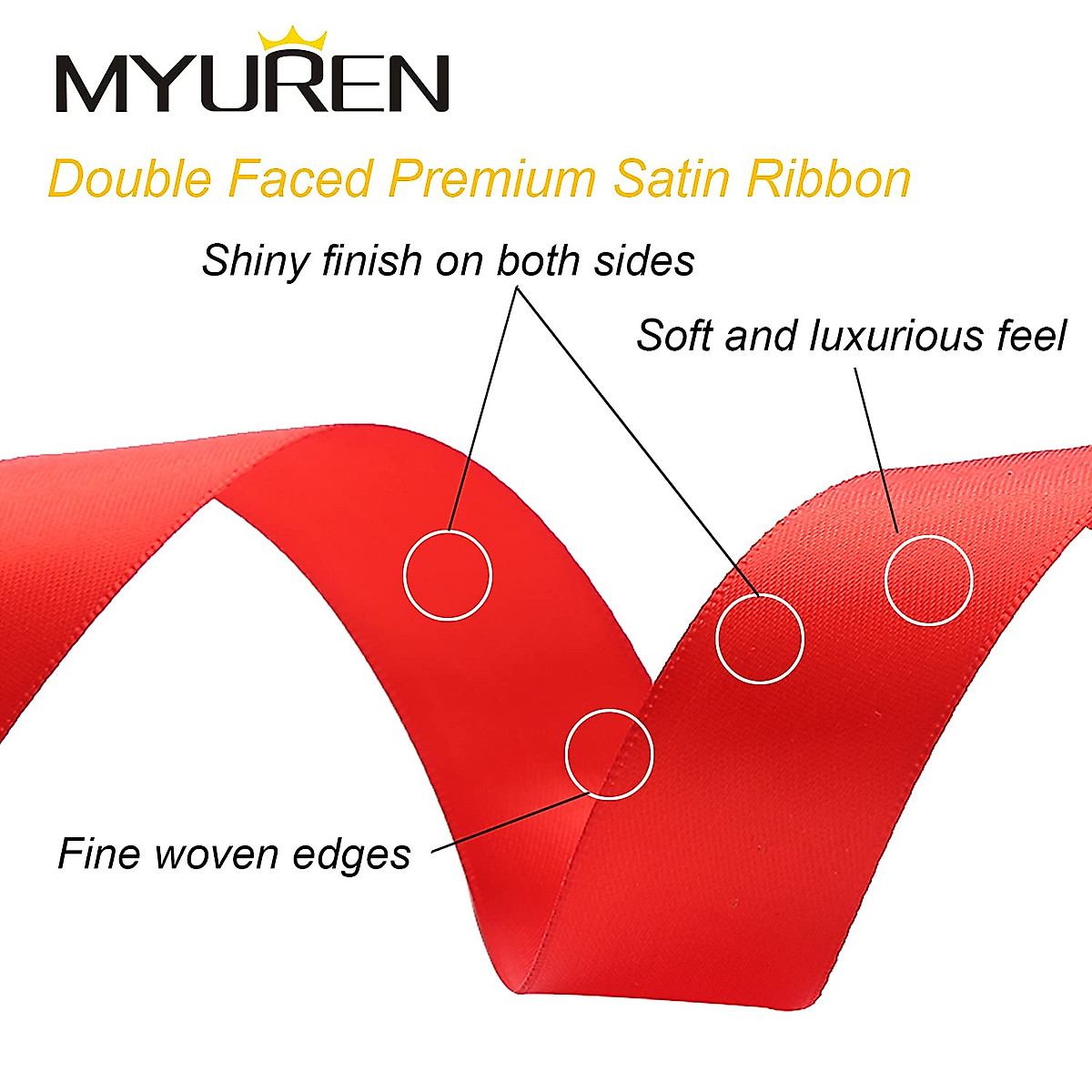 3/8 Inch Solid Satin Ribbon Red Double Face Satin Ribbon for Crafts, Gift Wrapping，Party Favor， Baby Shower，Invitation Embellishments，DIY Hair Accessories (50 Yards)