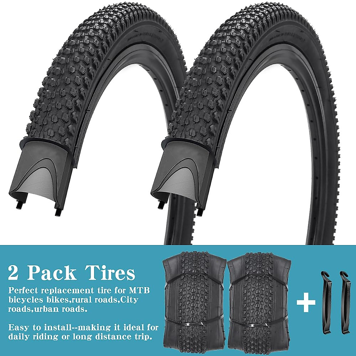 2 Pack 18"x2.125" Bike Tires with 2 Levers Replacement Bicycle Tires for Mountain Trail Road City Park Pavement Surface (18x2.125-2 Tires 2 Levers)