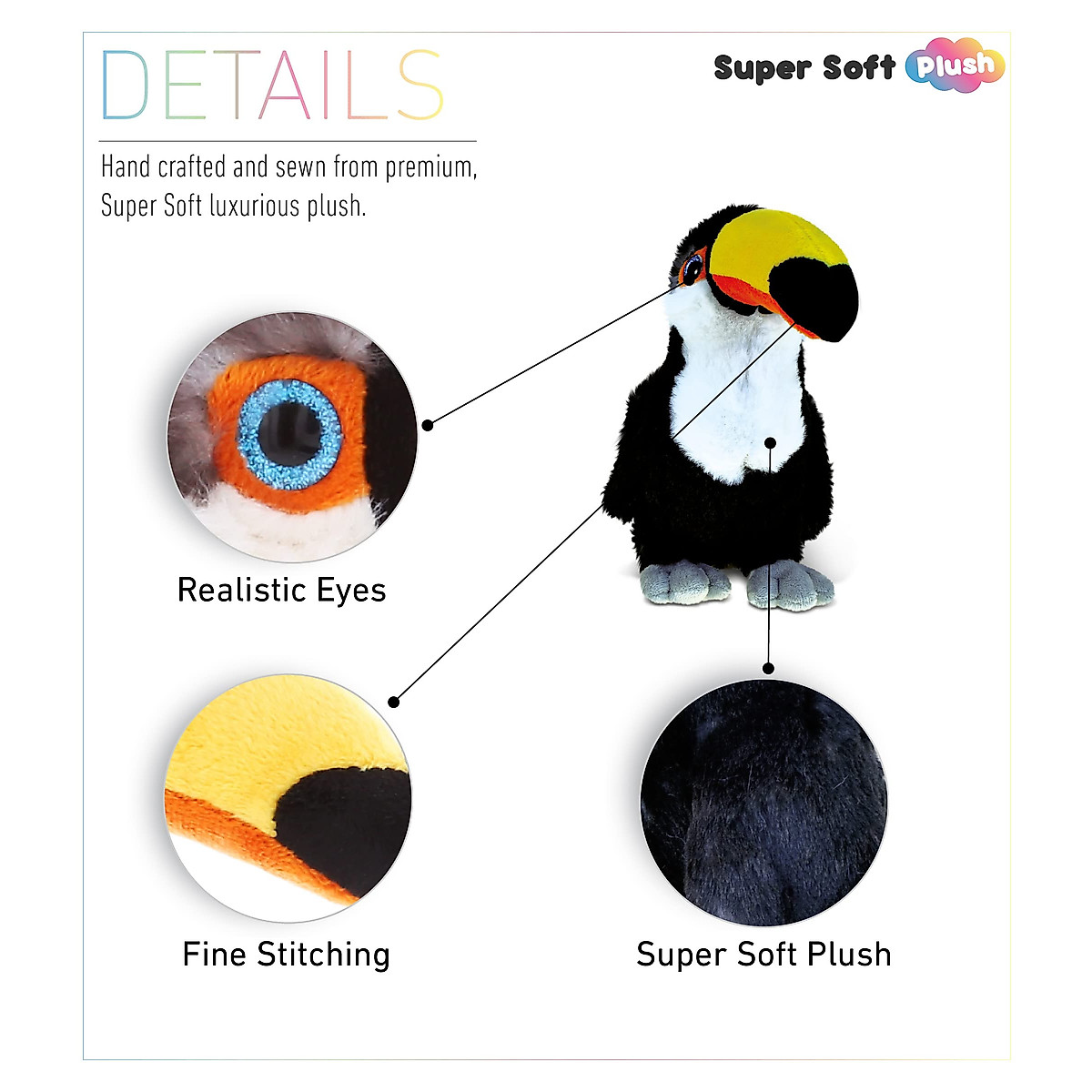 DolliBu Toucan Plush - Super Soft Toucan Stuffed Animal, Cute Tropical Rainforest Animals Figures Bird Plush Toy for Boys and Girls, Adorable Toucan Bird Toy for Kids, Teens, and Adults - 8 Inches