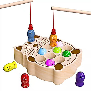 Montessori Magnetic Wooden Fishing Game for Toddlers 3 4 5 Years Old, Preschool Fine Motor Skill Learning Hand Eye Coordination Fishing Toy, Great Gifts for Children Boys and Girls