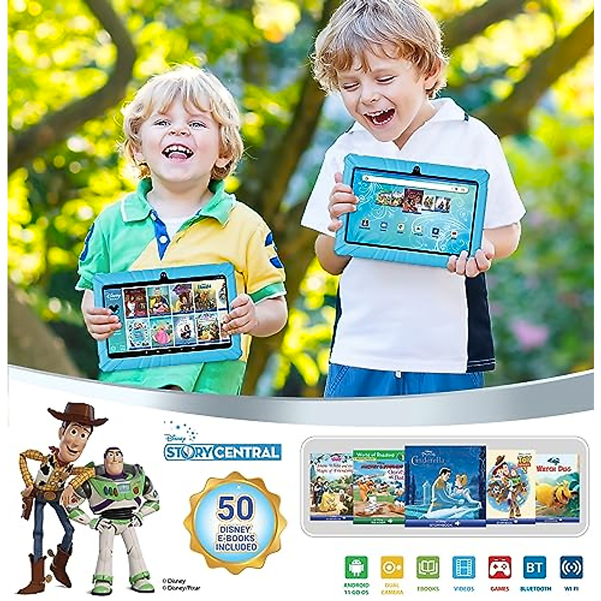 Contixo V8-2 7 inch Kids Tablets - Tablet for Kids with 50+ Disney Storybooks & Stickers (Value $200) - Android Tablet 32 GB HD Display Durable Case & Screen Protector, Light Blue