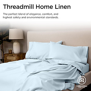 Threadmill Egyptian Cotton Full Size Sheet Set | 100% Certified Egyptian Cotton Sheets for Full Size Bed | Full Bed Sheets Set 16" Deep Pocket | Soft Sateen 4-Piece Cooling Bedding Set | Light Blue