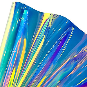 XHT 0.4mm Holographic Transparent Film Mirror Laser Iridescent TPU Vinyl Waterproof Material for DIY Hair Bows Sewing Patchwork (Iridescent-0.4mm)
