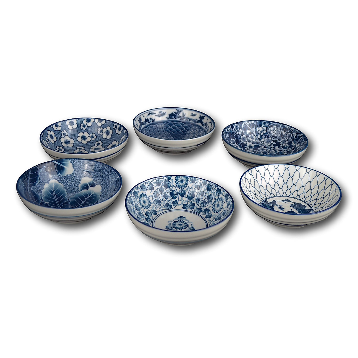 Porcelain Chinese Japanese Bowl Sets with Free 6 Porcelain Spoons, Set of 6