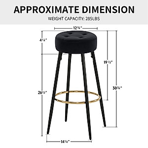 Furnimart 30 inches Modern Round Bar Stools Set of 2, Upholstered Dining Chair Stool with Gold Footrest for Kitchen Island Coffee Pub Shop Bar Height (Velvet-Black)