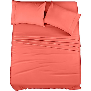 Utopia Bedding Queen Bed Sheets Set - 4 Piece Bedding - Brushed Microfiber - Shrinkage and Fade Resistant - Easy Care (Queen, Coral)