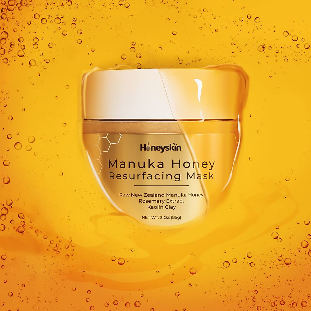 Honeyskin Bentonite Clay Face Mask with Manuka Honey - Gentle Face Exfoliator - Hydrating Facial Mask for Acne Prone and Dry Skin - Face Mask Skin Care w/ Pore Minimizer and Deep Cleanser (3oz)