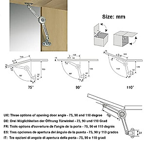 2 Packs [Upgraded] Qrity Cabinet Cupborad Furniture Door Lift Stay Support Hinge Damper - Support Up to 20KG - Opening Angle 75°/90°/110° - Come with Hex Key