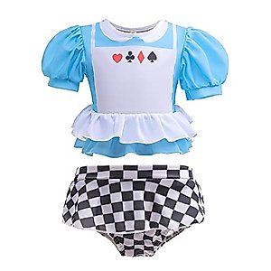 REXREII Girls Alice in Wonderland Princess Swimsuits Two-Piece Tankini Set Beach Surf Birthday Swimming Party Bathing Suits 6-7T
