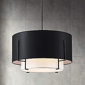 Saint Mossi 4-Lights Modern Fabric Chandelier for Dining Room, Black Farmhouse Chandelier Light Fixture Merged with Drum Style,Black Pendant Light Fixtures,H12 x D20,Down Rod Adjustable