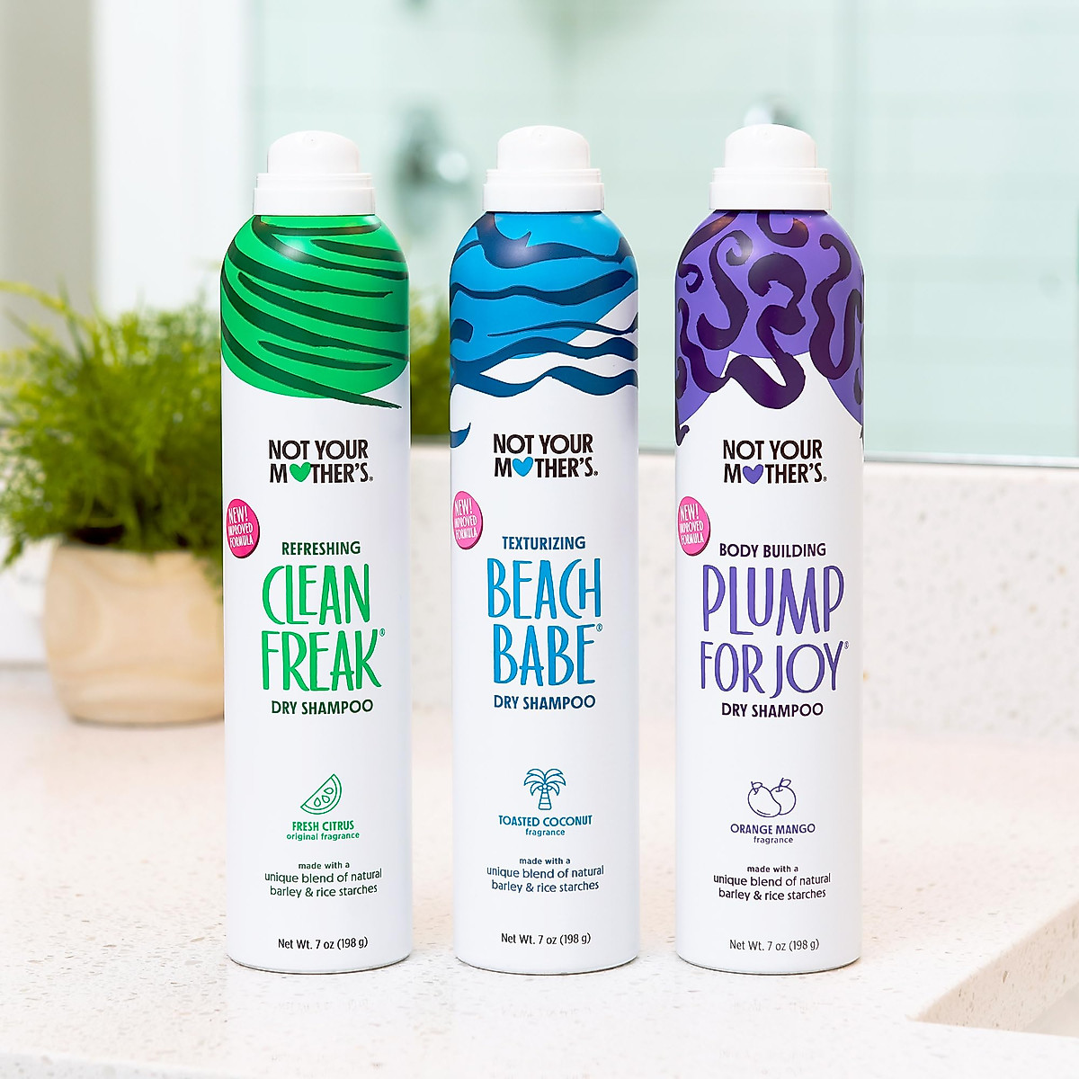Not Your Mother's Dry Shampoo Assortment (3-Pack) - 7 oz - Clean Freak, Plump for Joy, Beach Babe Dry Shampoos - Instantly Absorbs Oil in Hair