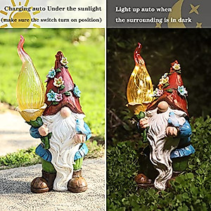 Ovewios Garden Gnome Statue - Large Gnomes Figurine in Red Flower Hat with Solar Light Resin Garden Decoration for Outside Patio Yard Lawn Porch Outdoor Summer Decoration Gifts…