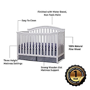 Sorelle Furniture Berkley Crib, Classic 4-in-1 Convertible Crib, Made of Wood, Non-Toxic Finish, Wooden Baby Bed, Toddler Bed, Child’s Daybed and Full-Size Bed, Nursery Furniture - White