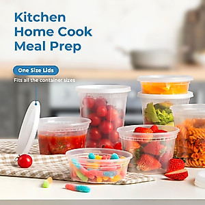 [24 Pack] Food Storage Containers with Lids, Round Plastic Deli Cups, US Made, 32 oz, Quart Size, Leak Proof, Airtight, Microwave & Dishwasher Safe, Stackable, Reusable, White