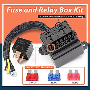 Pre-Wired Fuse Relay Box with 2 Relay Slots and 6 ATC/ATO Fuse Holder, 2 4Pin 80A Relays and 6 ATC ATO Fuses, Universal Waterproof Relay Fuse Block for Automotive Car Truck Boat Marine RV