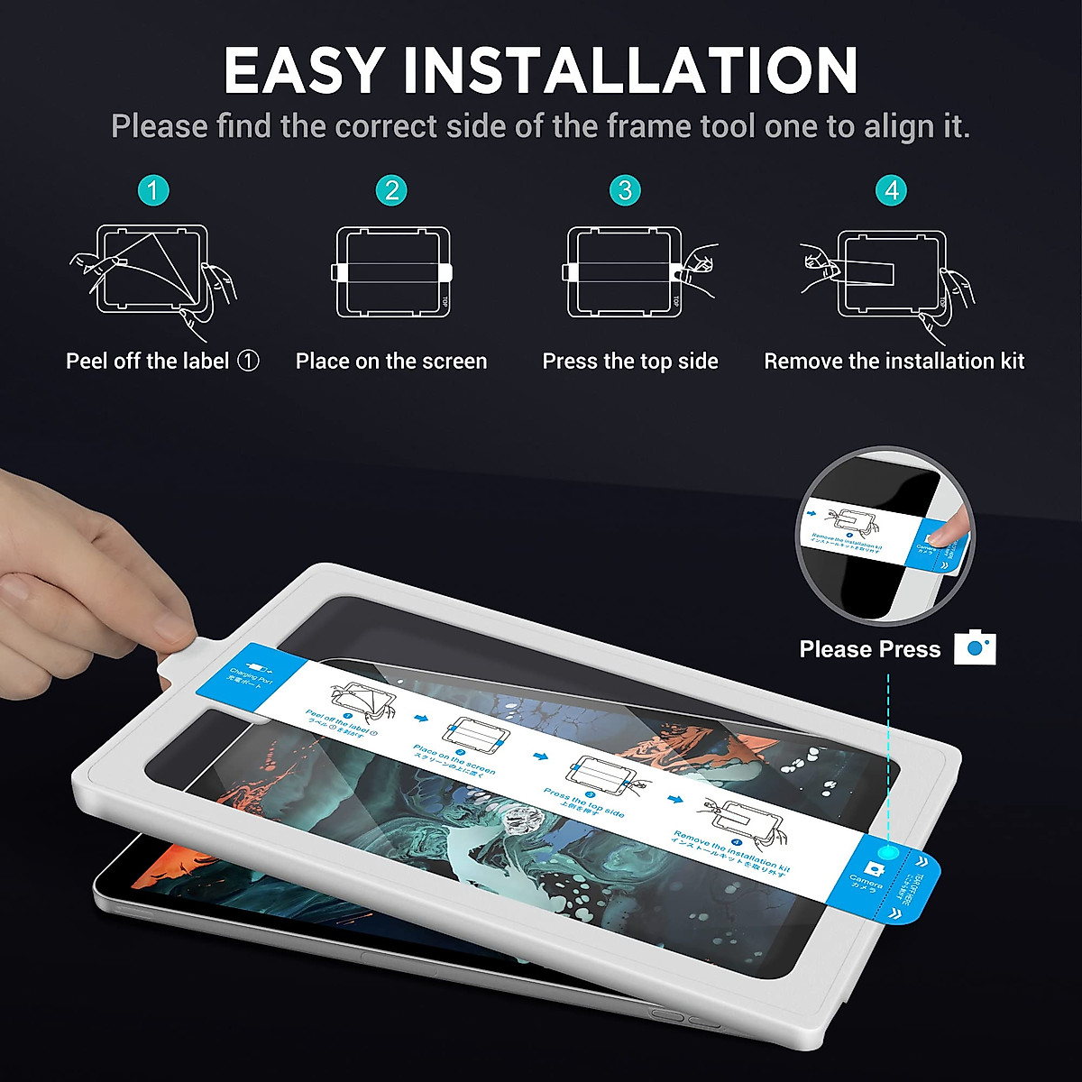 KingBlanc [1-Touch Installation Screen Protector for iPad 9th/8th/7th Generation 2021/2020/2019 10.2 Inch/10.5 inch iPad Air 3rd Gen 2019/iPad Pro 10.5 2017 Tempered Glass with Auto Alignment Kit