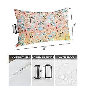 Recliner Head Pillow Ledge Loungers Chair Pillows with Insert Plant Pink Blue Flower Gradient Background Lumbar Pillow with Adjustable Strap Outdoor Waterproof Patio Pillows for Beach Pool, 2 PCS