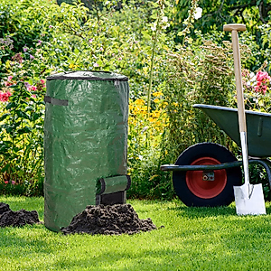 34 Gallon Garden Compost Bin Bag, Reusable Organic Fertilizer Fermented Bag with Lid,Collapsible Leaf Lawn Bags Gardening Container (Green)
