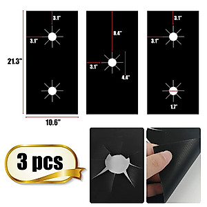 3PCS Customizable Stove Protectors for Gas Range, Burner cover Top Cover, Covers, Easy Clean Non-Stick Reusable Guard, Heat Resistant Range Black, (FHD001)