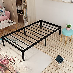 Tooyyer Metal Twin XL Bed Frame 14" High 3000 lbs Heavy Duty Extra Long Metal Bed Platform No Box Spring Needed Easy to Assemble Non-Slip Noise Free Black-Twin XL