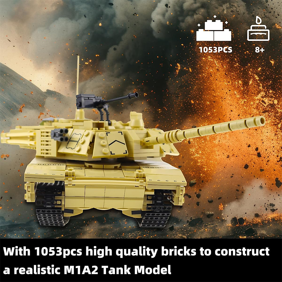 Gonli Military Building Toys for Kids 1053 Pieces US Army M1A2 Main Battle Tank Building Blocks Bricks WW2 Army Tank Model Kits