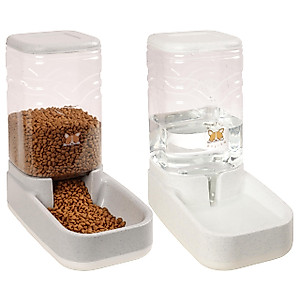 Elevon Automatic Dog Feeder, Gravity Food and Water Dispenser Bowl Set for Small Medium Cats Animals, Pet Feeder Dispenser Storage Food, 3.8L Large Capacity, White & Gray