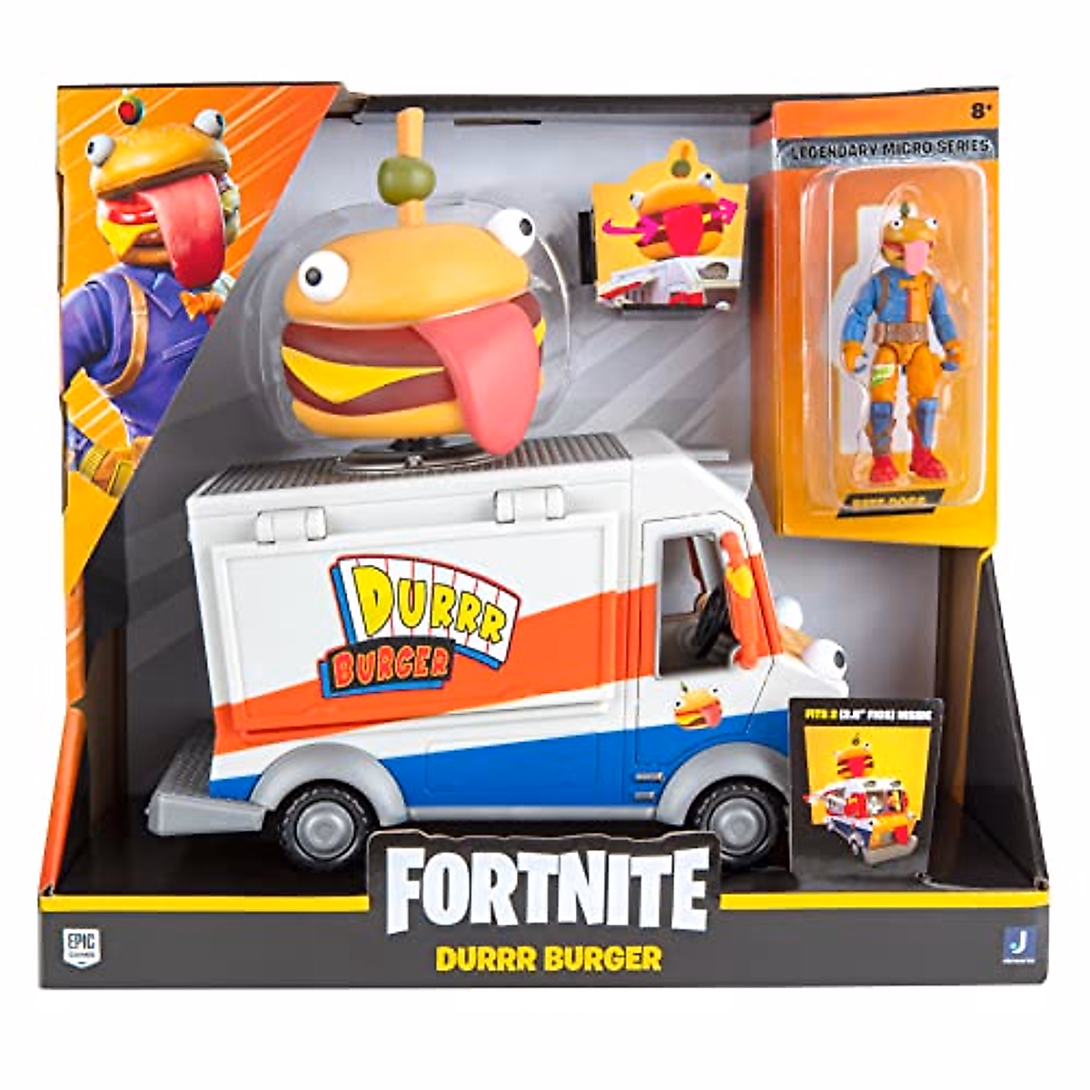 FORTNITE FNT1059 Durrr Burger Food Truck TRUCK-9-Inch Feature Vehicle with 2.5-Inch Articulated Beef Boss Figure