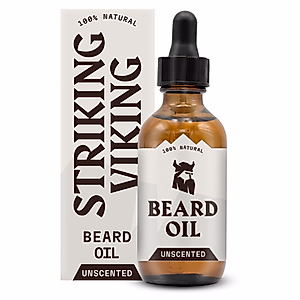 Striking Viking Beard Oil Conditioner, Unscented for Men (Large 2 oz) - All-Natural Argan & Jojoba Formula - Softens, Smooths & Strengthens Beard Growth