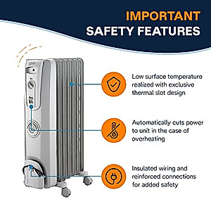 De'Longhi Comfort Temp Full Room Radiant Thermostat, 3 Heat Settings, Energy Saving, Safety Features, Nice for Home with Pets/Kids, 27" x 6.5" x 15.5", Light Gray