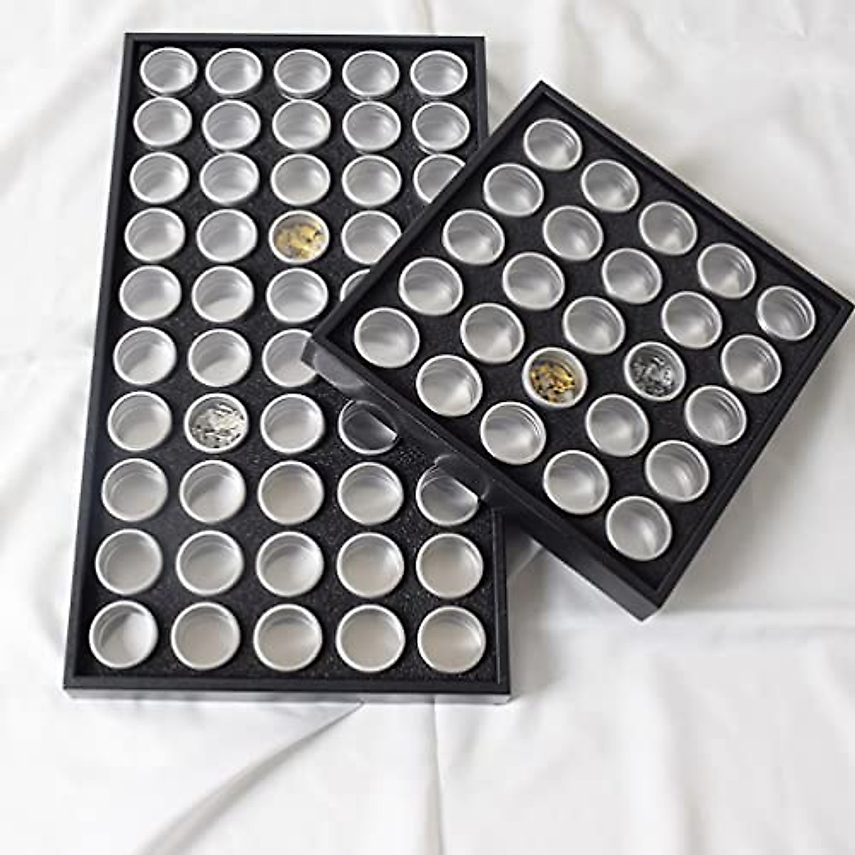 KALLORY Diamonds for Nails Clear Plastic Round Storage Box 50 Grids Craft Gem Beads Display Storage Case Jewelry Organizer Container for Nail Glitter Rhinestone Crystal Accessories Black