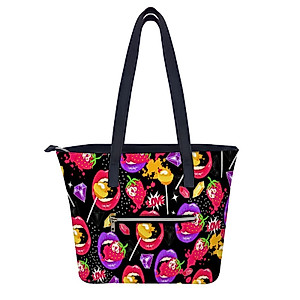 Lips Strawberry And Love Women's Tote Bag PU Leather Shoulder Bag Handbags Purse For Work Shopping Travel