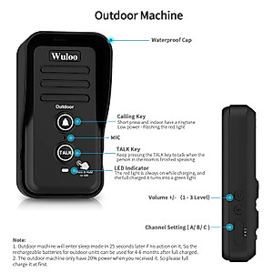 Wuloo Wireless Intercom Doorbells for Home Classroom, Intercomunicador Waterproof Electronic Doorbell Chime with 1/2 Mile Range 3 Volume Levels Rechargeable Battery (Black, 1&2)