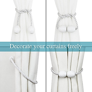 Porlau Strong Magnetic Curtain Tiebacks White 4 Pack Decorative Tie Backs Outdoor Curtain Rope Tiebacks Elegant Curtain Holdbacks for Drapes