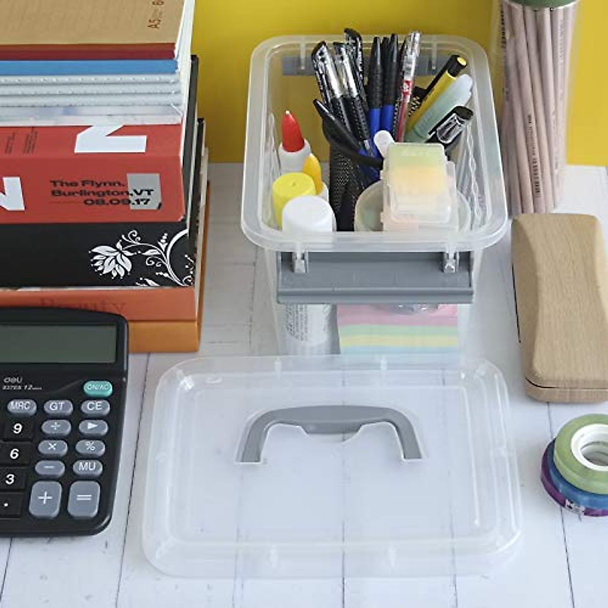 Farmoon 3.5 Quart Clear Storage Bin, Small Plastic Stackable Box/Cotainer with Lid and Grey Handle, 6 Packs