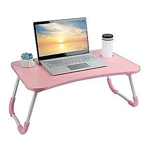 Laptop Desk, Laptop Bed Table, Breakfast Tray, Portable Foldable Laptop Desk, Laptop Table for Bed and Sofa Student Bed Desk Small Foldable Table Lap Desk for Laptop (Pink)