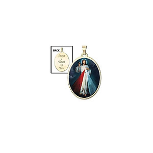 PicturesOnGold.com Divine Mercy Double Sided Oval Religious Medal Color 2/3 X 3/4 Inch Size of Nickel, Sterling Silver