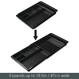 mDesign Adjustable, Expandable Divided Office Desk Drawer Organizer Tray for Office Supplies, Gel Pens, Pencils, Markers, Tape, Erasers, Paperclips, Staples - 7 Compartments, 1.25" High - Black