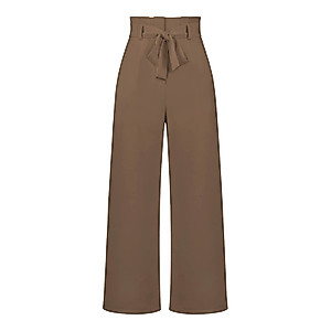 Paper Bag Pants Women High Waist Summer Casual Wide Leg Palazzo Pant Elegant Belted Long Trousers with Pockets