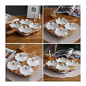 TRESORS Appetizer Plates Snack Bowls Dip Tray 4 Piece Serving Plate Bowl Set Dried Fruit Tray Dip Bowl With Lid Serving Snack Tray Bowl Salad Plates Dinner Plates