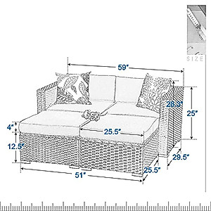 MFSTUDIO 4 Piece Patio Furniture Daybed Set, Outdoor Conversation Sectional Sofa Set, Navy Blue