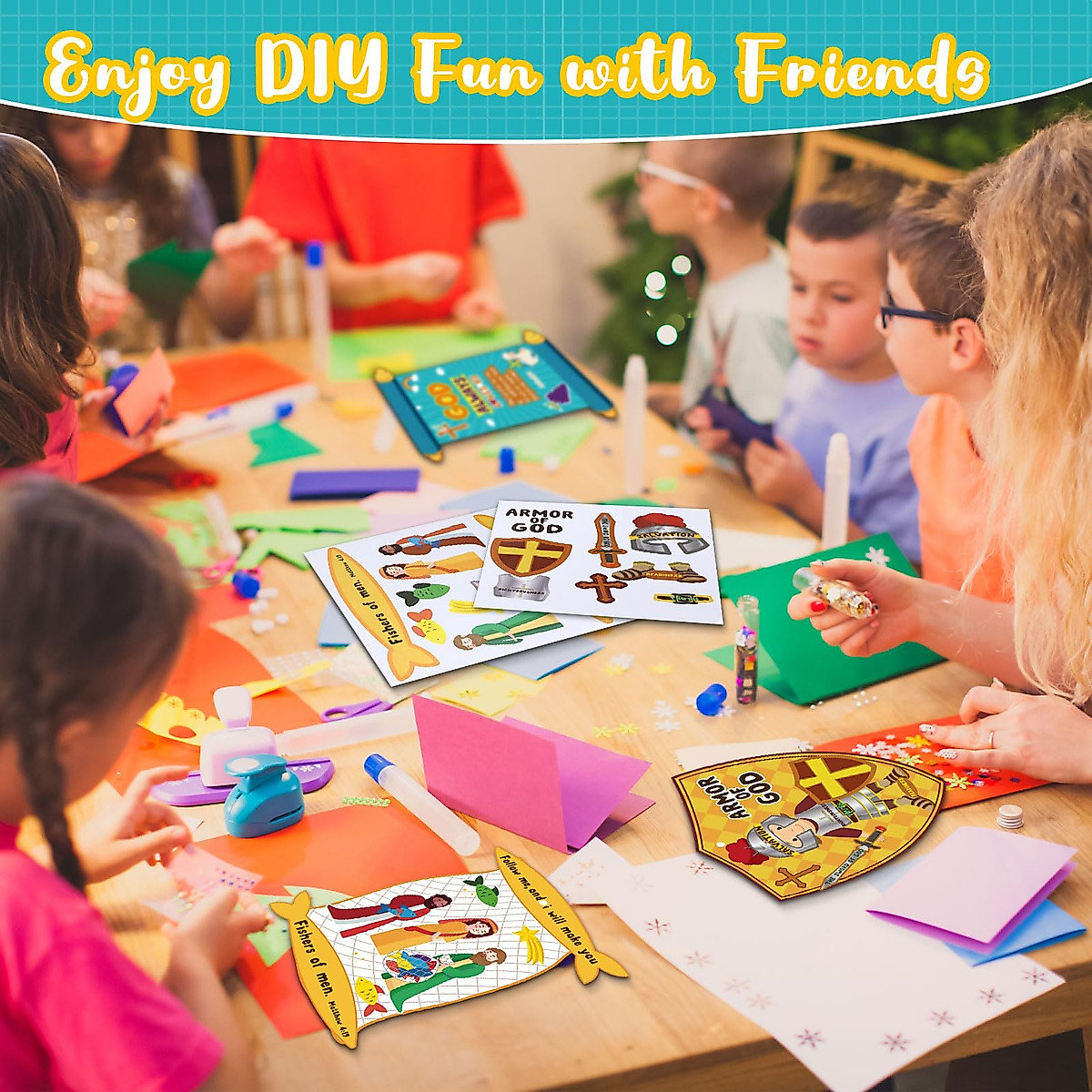 Outus 36 Set Religious Sunday School Crafts Armor of God DIY Craft Kit VBS Christian Crafts for Kids Bible Hanging Ornament Sunday School Paper Craft Sticker for Christmas DIY Activity Preschool